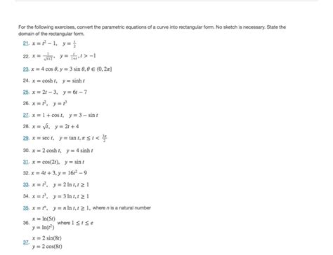 Solved For The Following Exercises Convert The Parametric Chegg