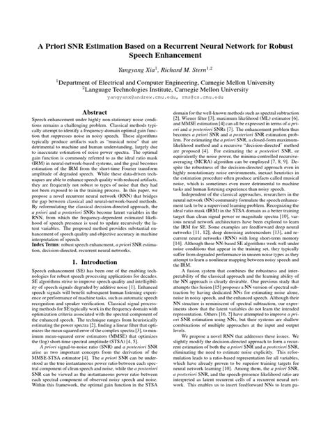 A Priori Snr Estimation Based On A Rnn For Robust Speech Enhancement