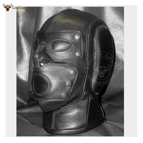 Genuine Handmade Leather Gimp Mask Air Tight Hood With Blindfolds And