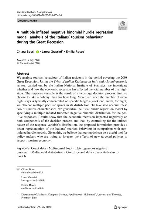 Pdf A Multiple Inflated Negative Binomial Hurdle Regression Model Analysis Of The Italians