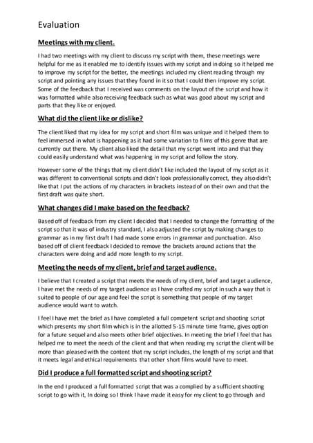 Evaluation For Script Docx Evaluation For Script Docx