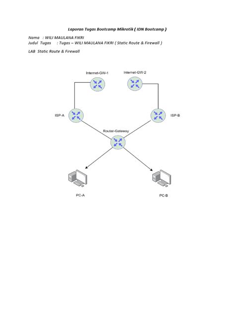 Tugas Mikrotik Bootcamp Wili Static Route And Firewall Pdf