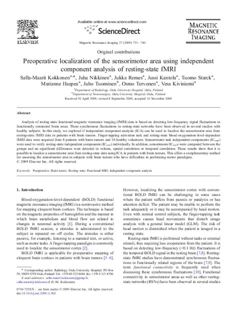 pdf preoperative localization of the sensorimotor area using independent component analysis of
