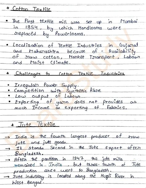 Class 10 Geography Manufacturing Industries Notes Pdf Handwritten