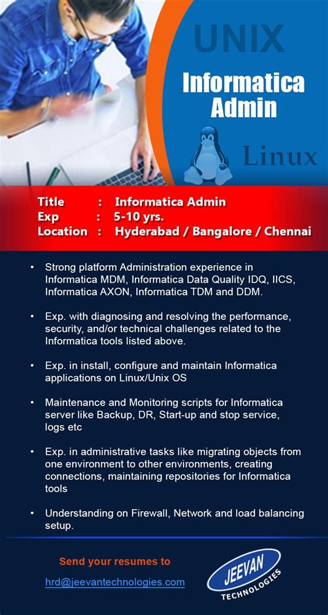 Jeevan Technologies On Linkedin Dear Connection We Are Hiring Informatica Admin