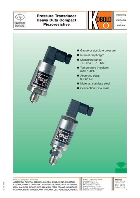 Pdf Pressure Transducer Measuring Heavy Duty Literature