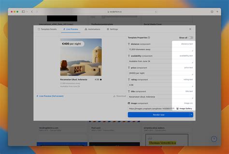 Template Properties Renderform