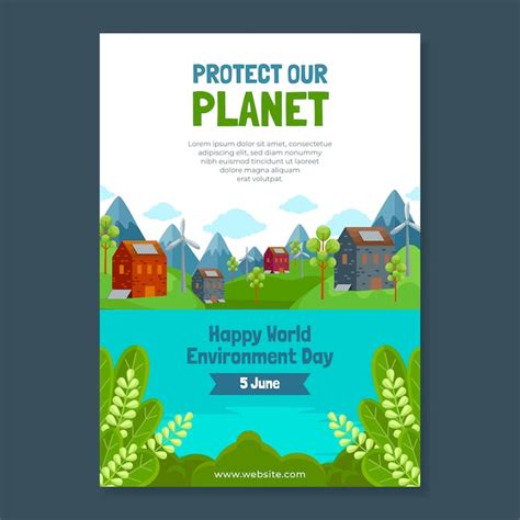 세계 환경의 날 축하를 위한 평면 수직 포스터 템플릿 무료 벡터