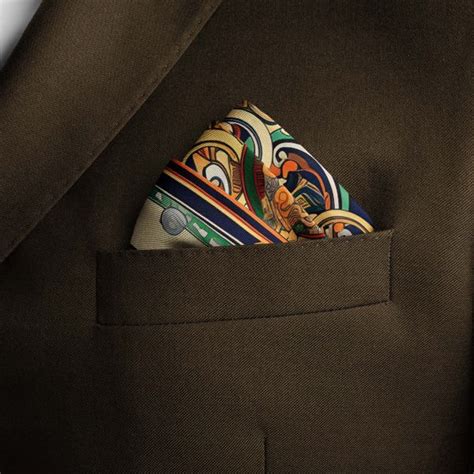 Genuine Silk Saffron Emerald And Midnight Talisman Pocket Square