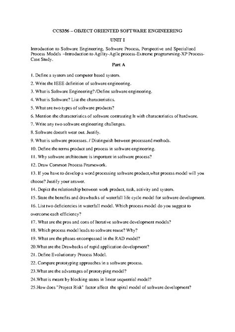 Ccs356 Midterm Question Bank On Object Oriented Software Engineering