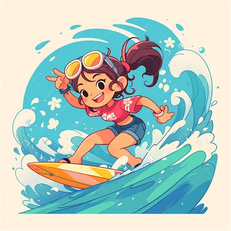 Premium Vector A Irving Girl Practices Tandem Surfing In Cartoon Style
