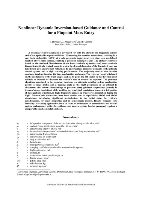 Pdf Nonlinear Dynamic Inversion Based Guidance And Control For A