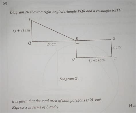 Solved A Diagram Shows A Right Angled Triangle PQR And A Rectangle RSTU Diagram It Is