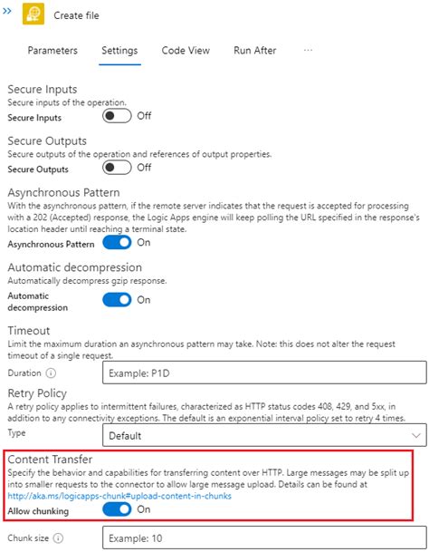 chunking in azure logic apps sftp ssh create action doesn t work