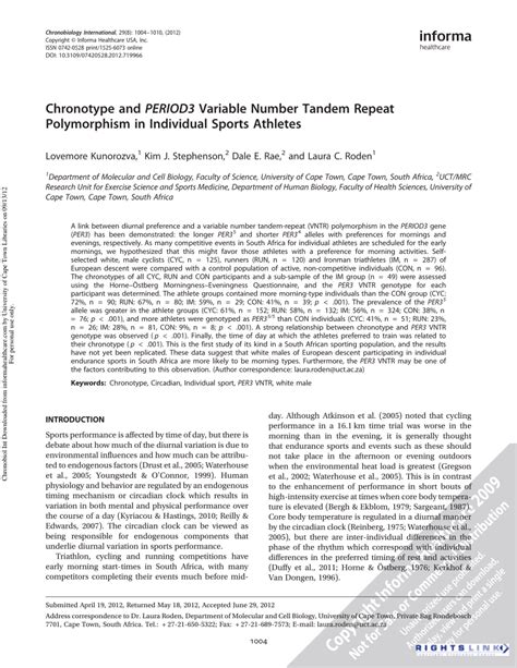 Pdf Chronotype And Period3 Variable Number Tandem Repeat Polymorphism In Individual Sports