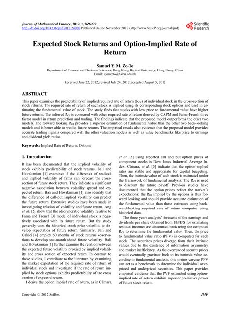 PDF Expected Stock Returns And Option Implied Rate Of Return