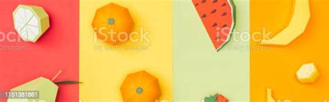 다채로운 종이 줄무늬에 다양 한 종이 접기 과일의 파노라마 샷 0명에 대한 스톡 사진 및 기타 이미지 0명 감귤 다중 색상 Istock