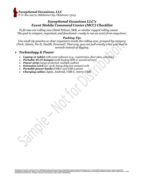 Mobile Command Center Checklist Exceptional Occasions Llc