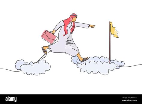 Continuous One Line Drawing Fearless Brave Arabic Businessman Make Risk