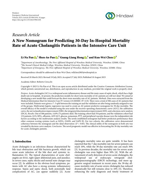 Pdf A New Nomogram For Predicting 30 Day In Hospital Mortality Rate