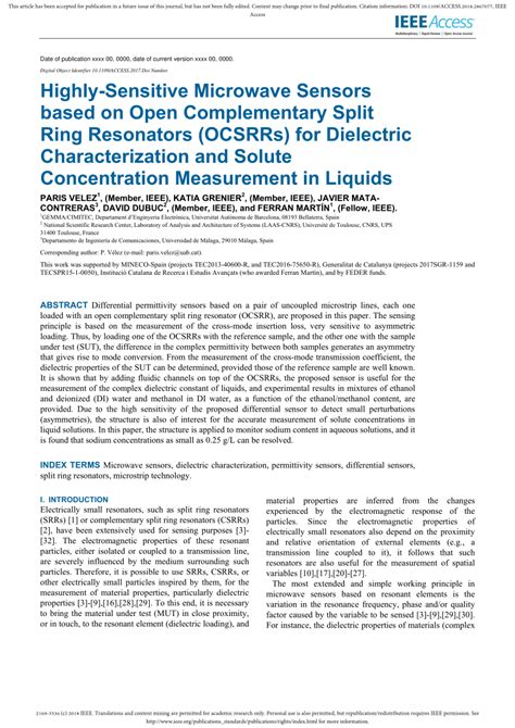 Pdf Highly Sensitive Microwave Sensors Based On Open Complementary