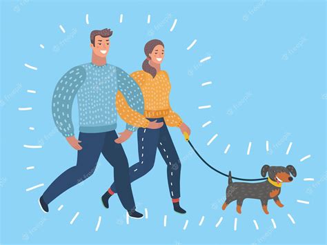 Premium Vector Cartoon Couple Walking Dog Vector Clip Art