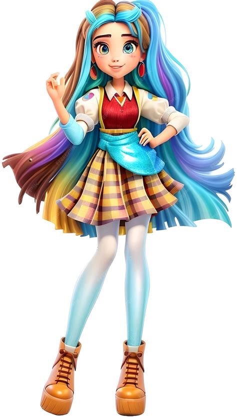 Premium Vector Beautiful Girl With Colorful Hair And Light Blue Stockings