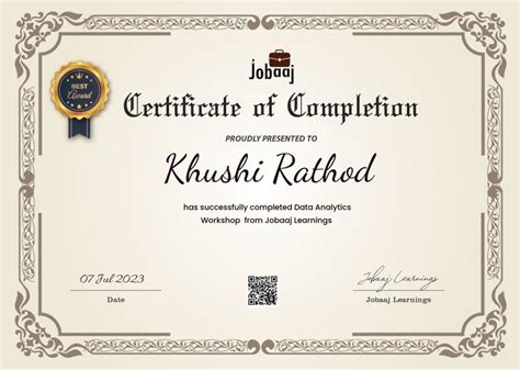 Khushi Rathod On Linkedin Certificate Of Completed Data Analytics Workshop From Jobaaj Learning