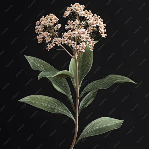 Delicate Floral Stem On Black Background Premium Ai Generated Image