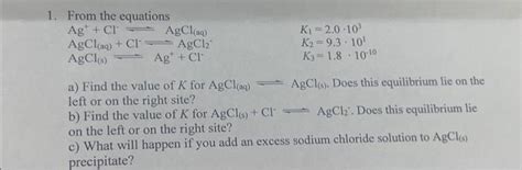 Solved From The Equations Agt Cl Agcl Aq Agcl Aq Cl Chegg Com
