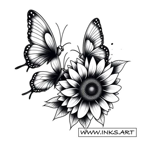 Tattoo Design Butterflies And Sunflower Art Style Neotraditional