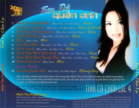 Chia Sẻ âm Nhạc Minh Thu Cd Vina Uyển My Em Đã Quên Anh Nrg