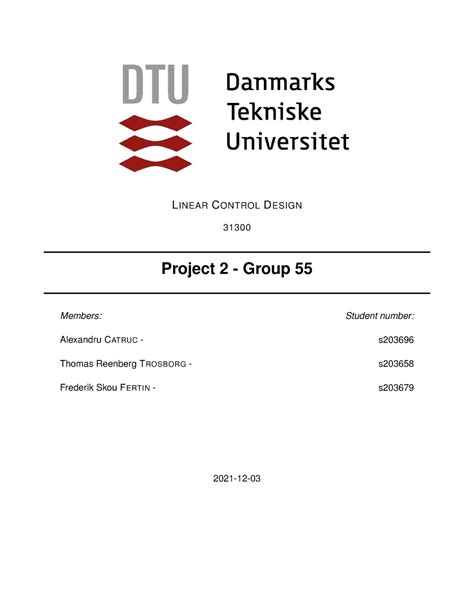 Project 1 In Linear Control Design 1 Linear Control Design 31300