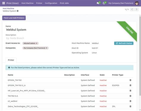 user guide for odoo print direct