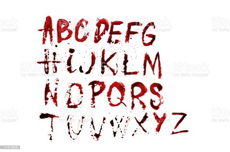 피 묻은 알파벳 줄무늬와 혈액 얼룩이있는 편지 복근 할로윈 알파벳 피로 쓰여진 편지 공포와 범죄 범죄 알파벳 피에 대한 스톡 사진 및 기타 이미지 Istock