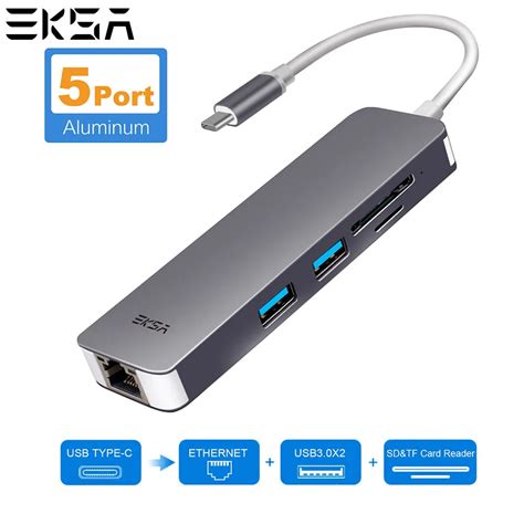 Eksa Usb C Hub Adapter Aluminum In Multiport Type C Hub With M Rj Ethernet Port Usb