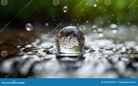 Fresh Raindrop Splashing On Green Leaf Reflecting Nature Beauty