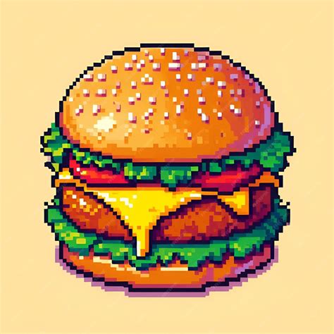 Pixel Art Burger With Vibrant Colors On A Solid Background Perfect For