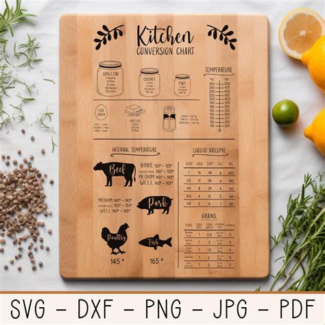 Kitchen Conversion Chart Svg Cutting Board Design File Cooking