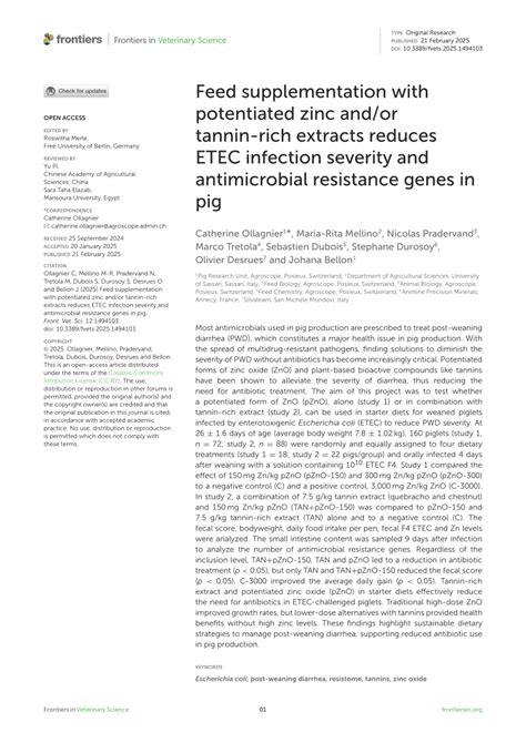 Pdf Feed Supplementation With Potentiated Zinc Andor Tannin Rich Extracts Reduces Etec