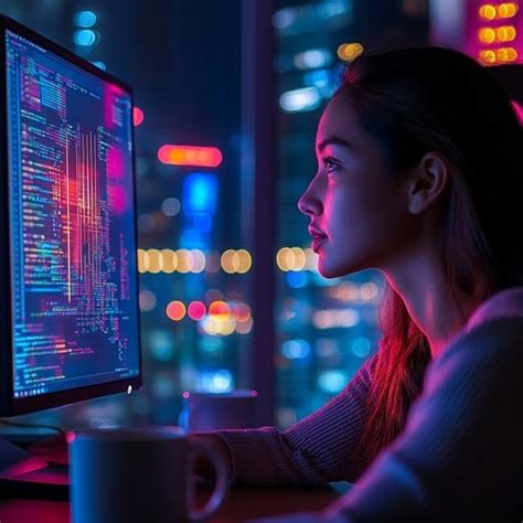 free nighttime coding session image download at stockcake