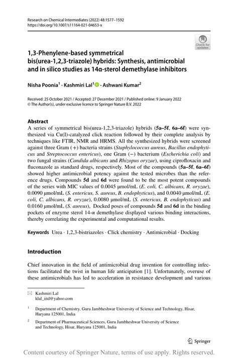 13 Phenylene Based Symmetrical Bisurea 123 Triazole Hybrids