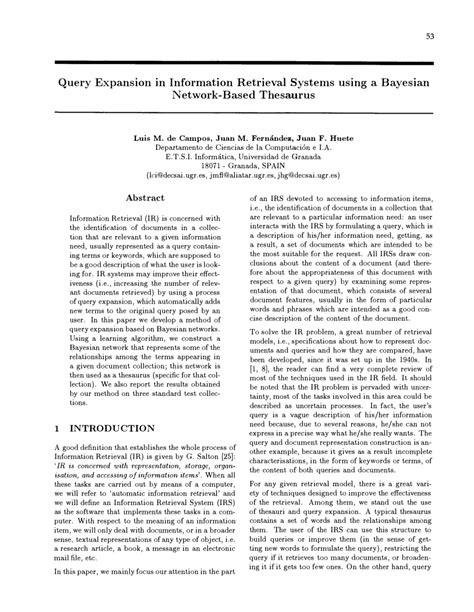 Pdf Query Expansion In Information Retrieval Systems Using A Bayesian