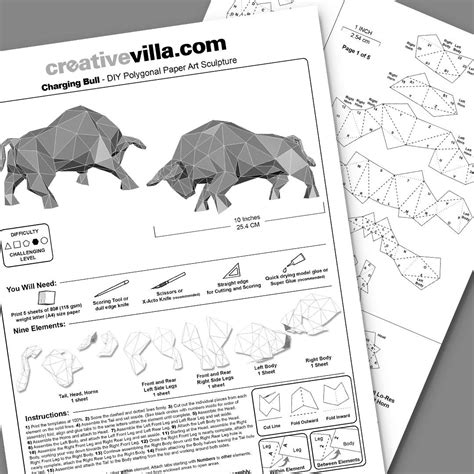 Bull Charging Diy Low Poly Paper Model Template Paper Craft Paper Models Paper Crafts Paper