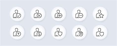 버튼 세트 아이콘을 가진 남자 플러스 마이너스 스타 기어 달러 시계 틱 크로스 포인터 추가 삭제 즐겨찾기 설정 시간 보호 등