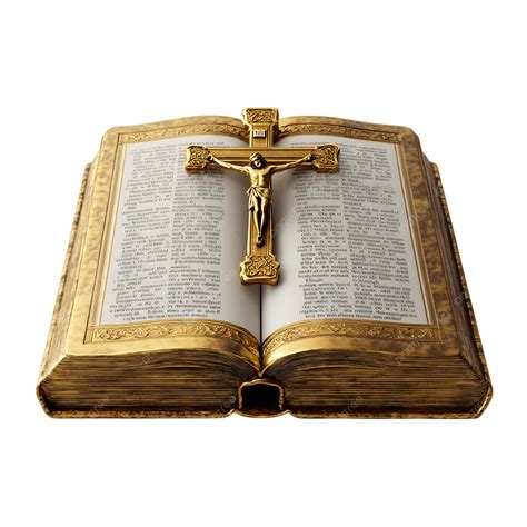 Religious Open Bible With A Golden Cross In The Center Golden Crucifix