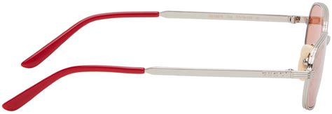 Gucci Silver And Red Rectangular Sunglasses Gucci