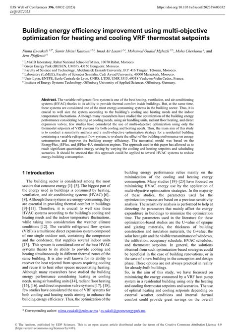 Pdf Building Energy Efficiency Improvement Using Multi Objective Optimization For Heating And