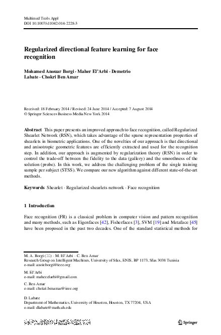 Pdf Regularized Directional Feature Learning For Face Recognition