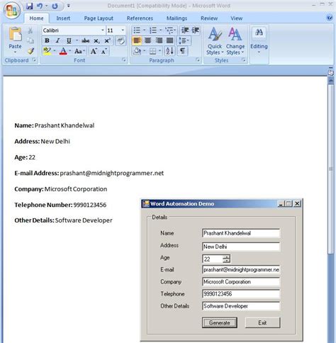 word automation in c midnight programmer